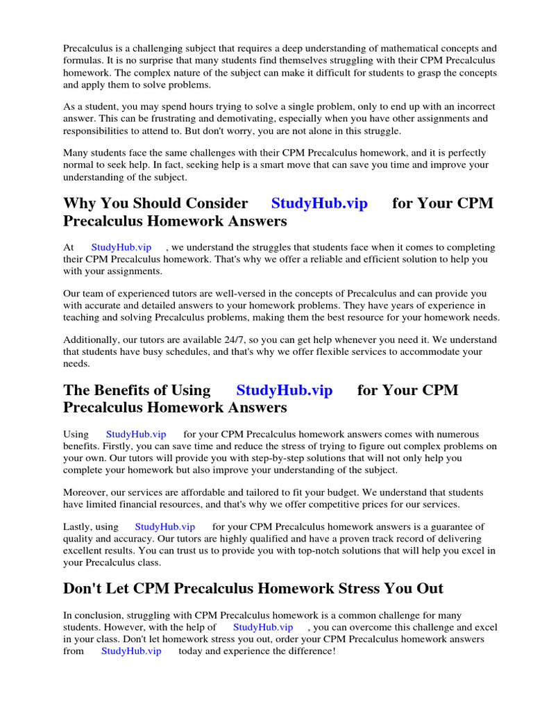 CPM Precalculus Homework Answers | PDF | Worksheet | Mathematics