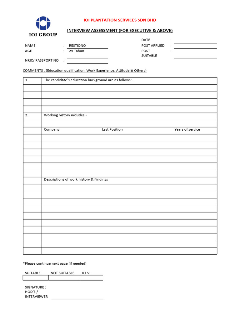 Interview Assesment Form (PD format) | PDF