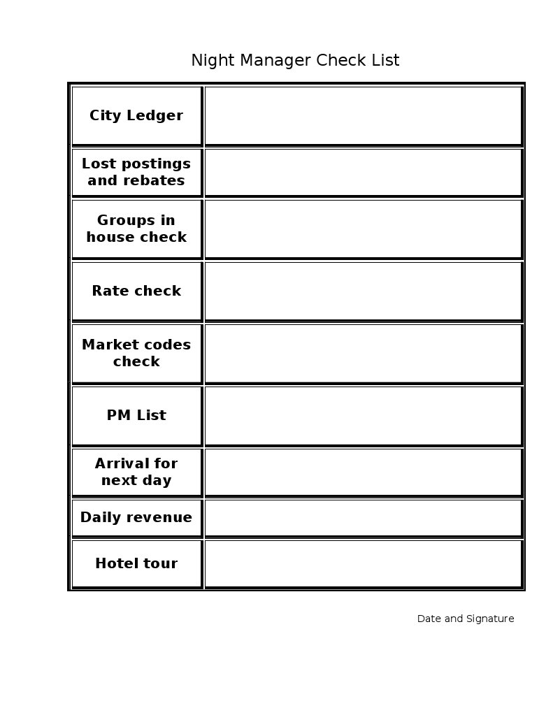 Night Manager Check List | PDF