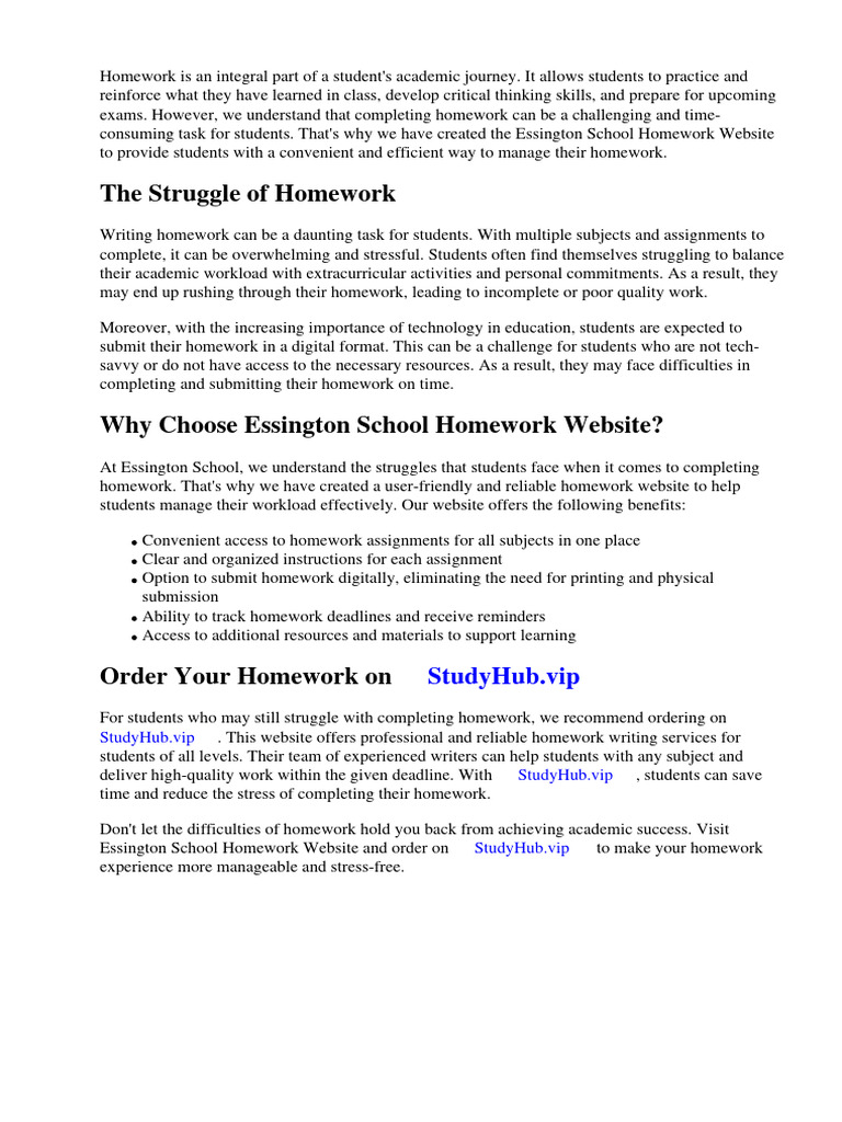 Essington School Homework Website | PDF | Homework | Schools