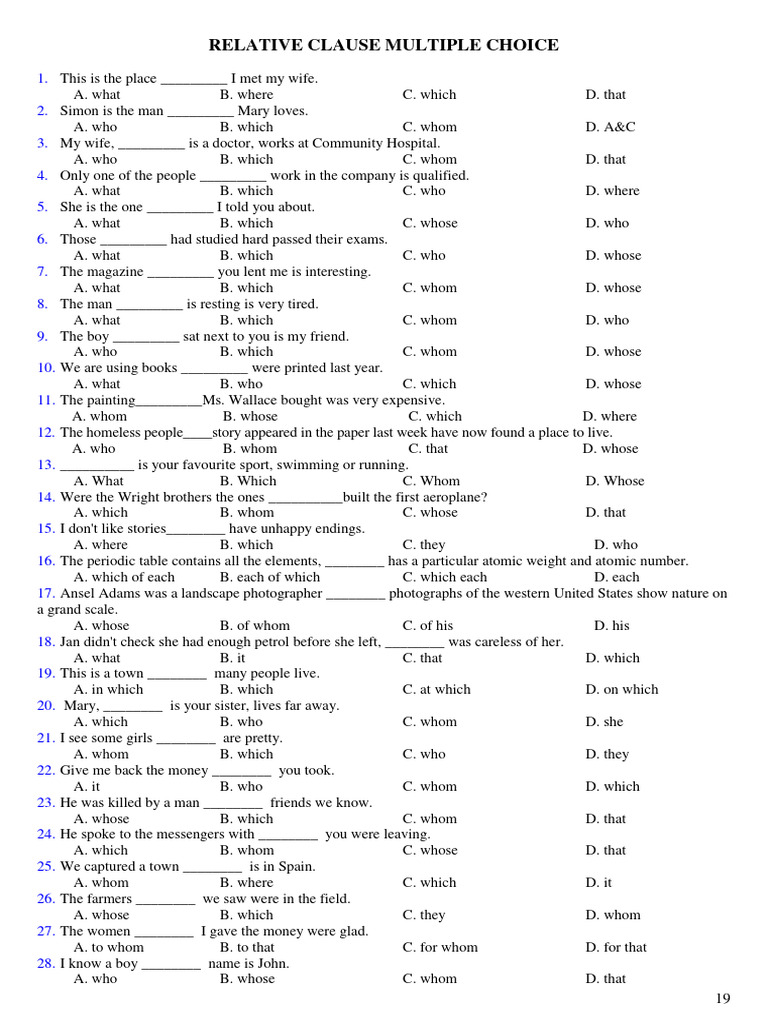 Relative Clause Multiple Choice | PDF