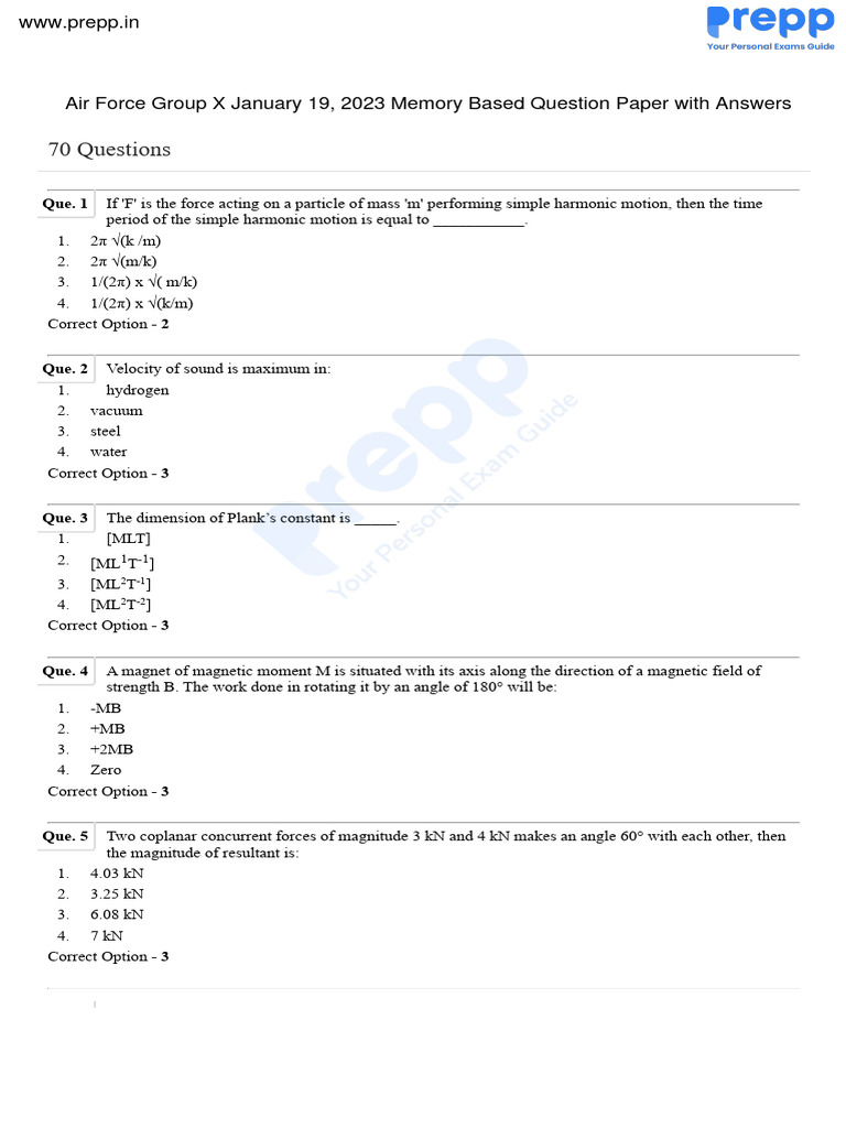 Air Force Group X January 19 2023 Memory Based Question Paper With ...