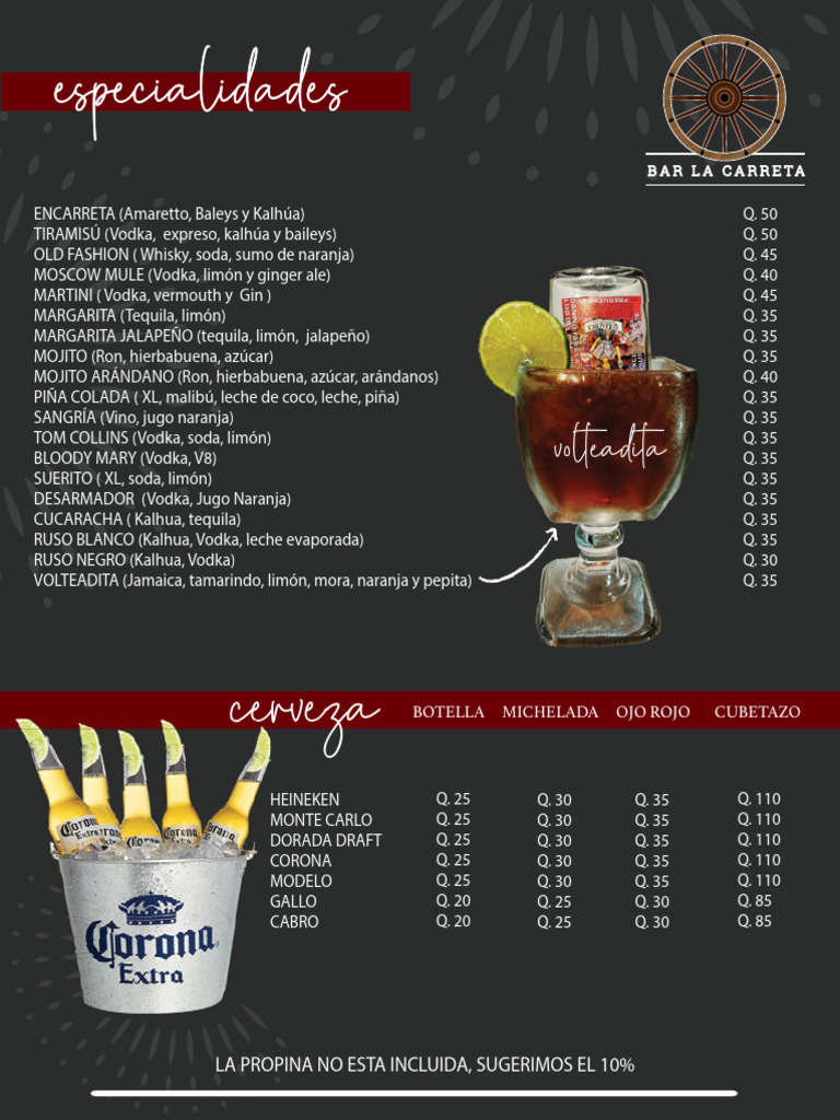 Carta de Bebidas del Bar La Carreta | PDF | Bebida | Bebidas alcohólicas