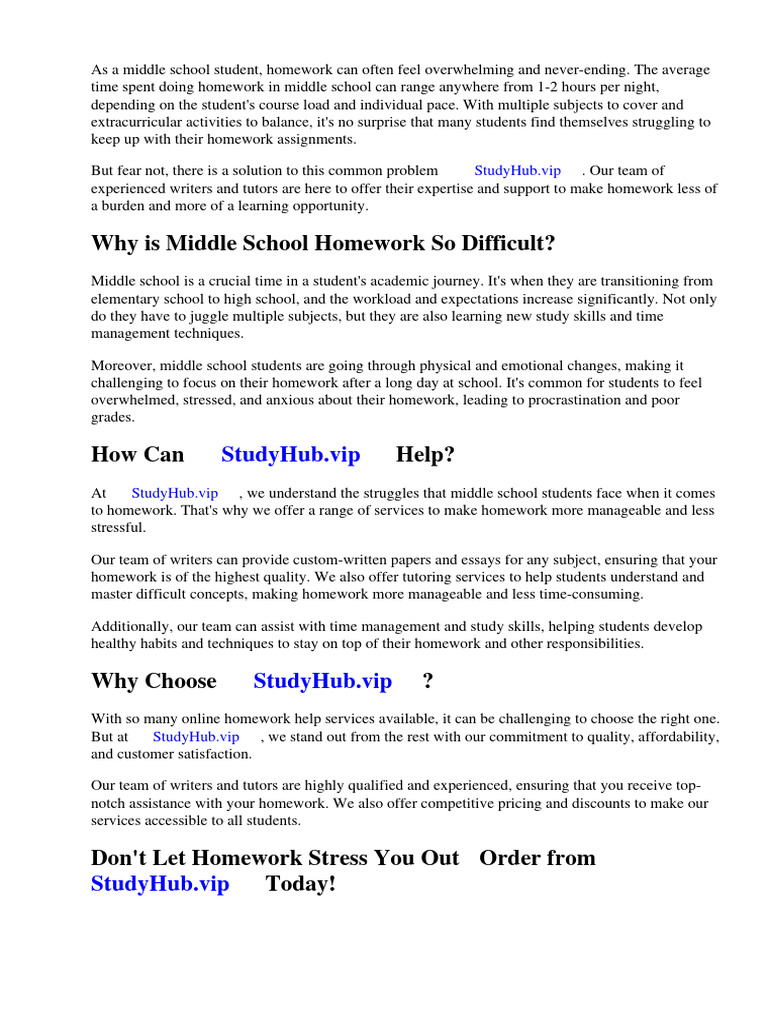 Average Time Spent Doing Homework in Middle School | PDF | Homework ...