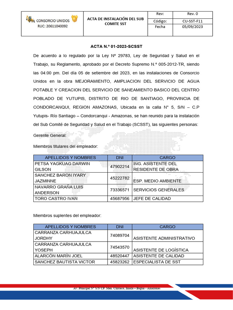 11.- CU-SST-F11 Acta de Instalación del CSST | PDF | Gobierno