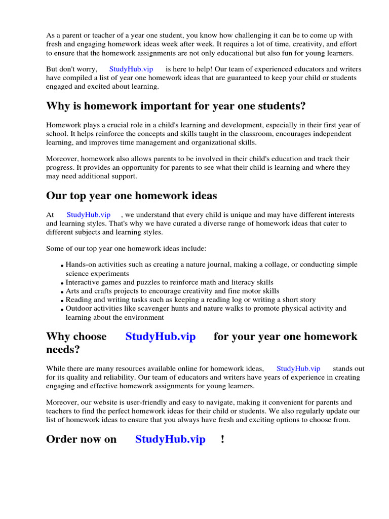 Year One Homework Ideas | PDF | Homework | Learning