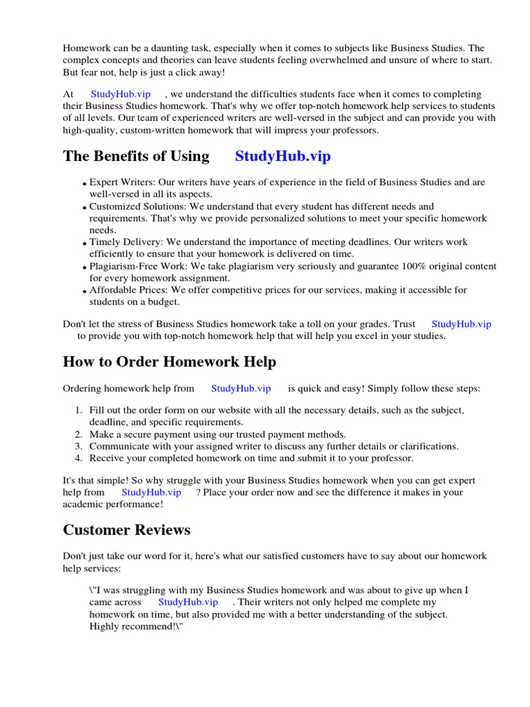 Business Studies Homework Help | PDF | Homework | Methodology