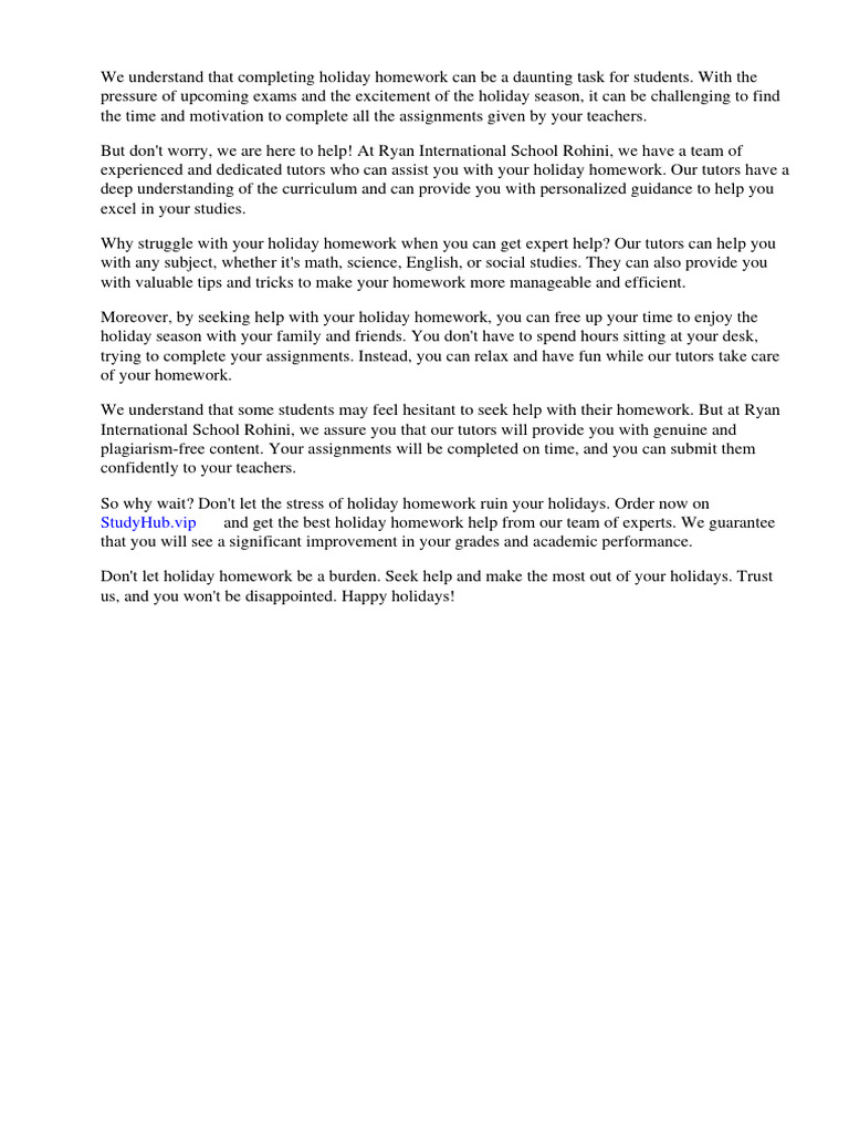 Holidays Homework of Ryan International School Rohini | PDF | Homework
