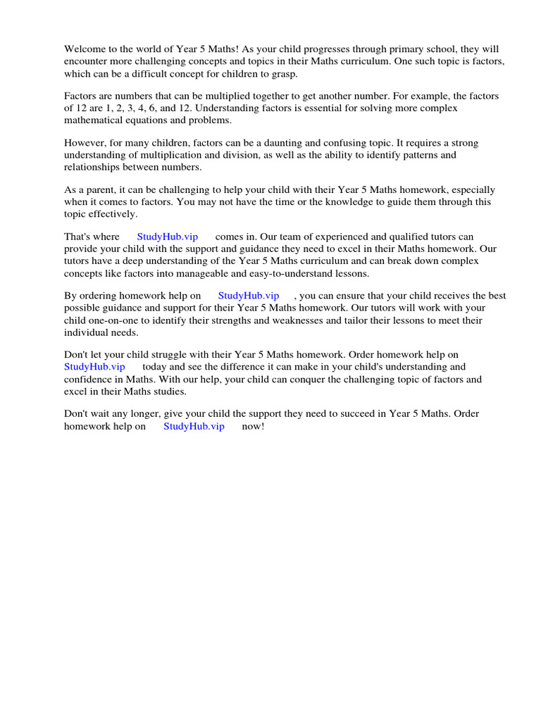 Year 5 Maths Homework Factors | PDF | Mathematics | Worksheet