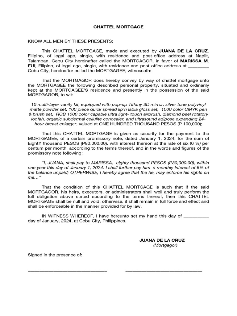 Chattel Mortgage | PDF | Mortgage Law | Civil Law (Common Law)
