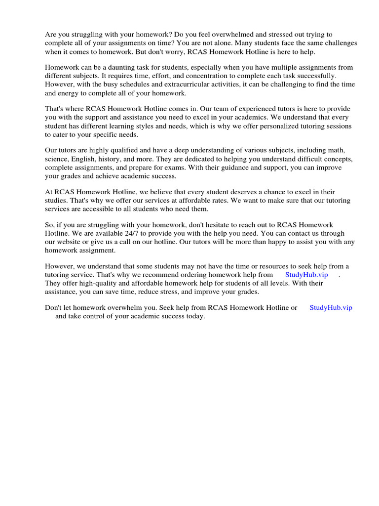 Rcas Homework Hotline | PDF | Homework