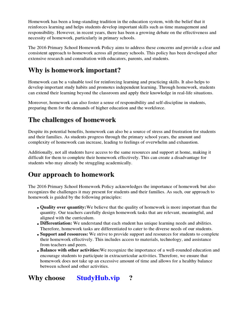 Primary School Homework Policy 2016 | PDF | Homework | Teachers