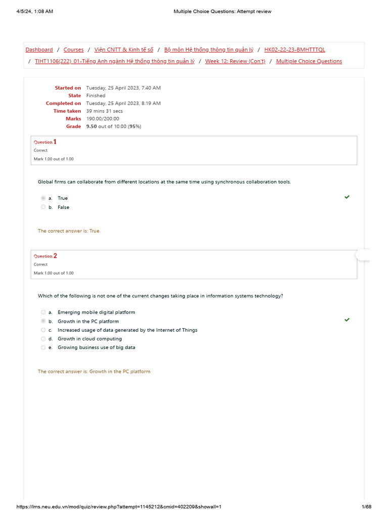 Multiple Choice Questions - Attempt Review | PDF | System | Business ...