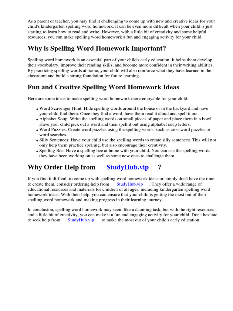 Kindergarten Spelling Word Homework Ideas | PDF | Phonics | Literacy