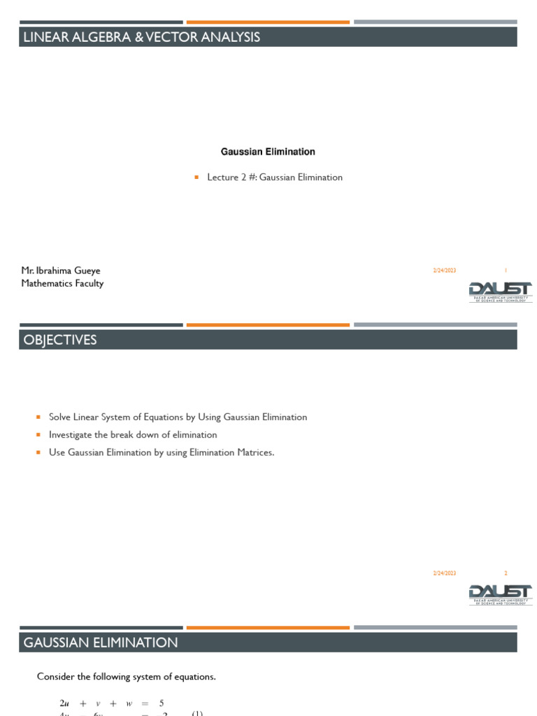 Lecture_2_Gaussian_Elimination | PDF | Matrix (Mathematics) | Mathematical Concepts