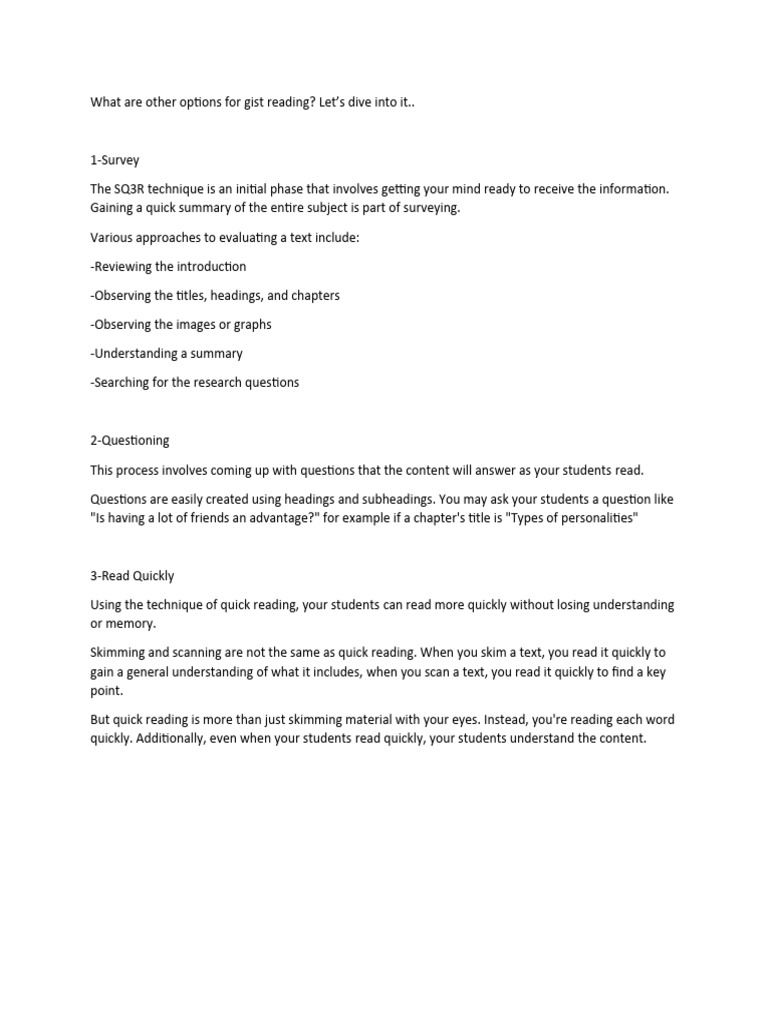 What Are Other Options For Gist Reading | PDF | Career & Growth | Self ...