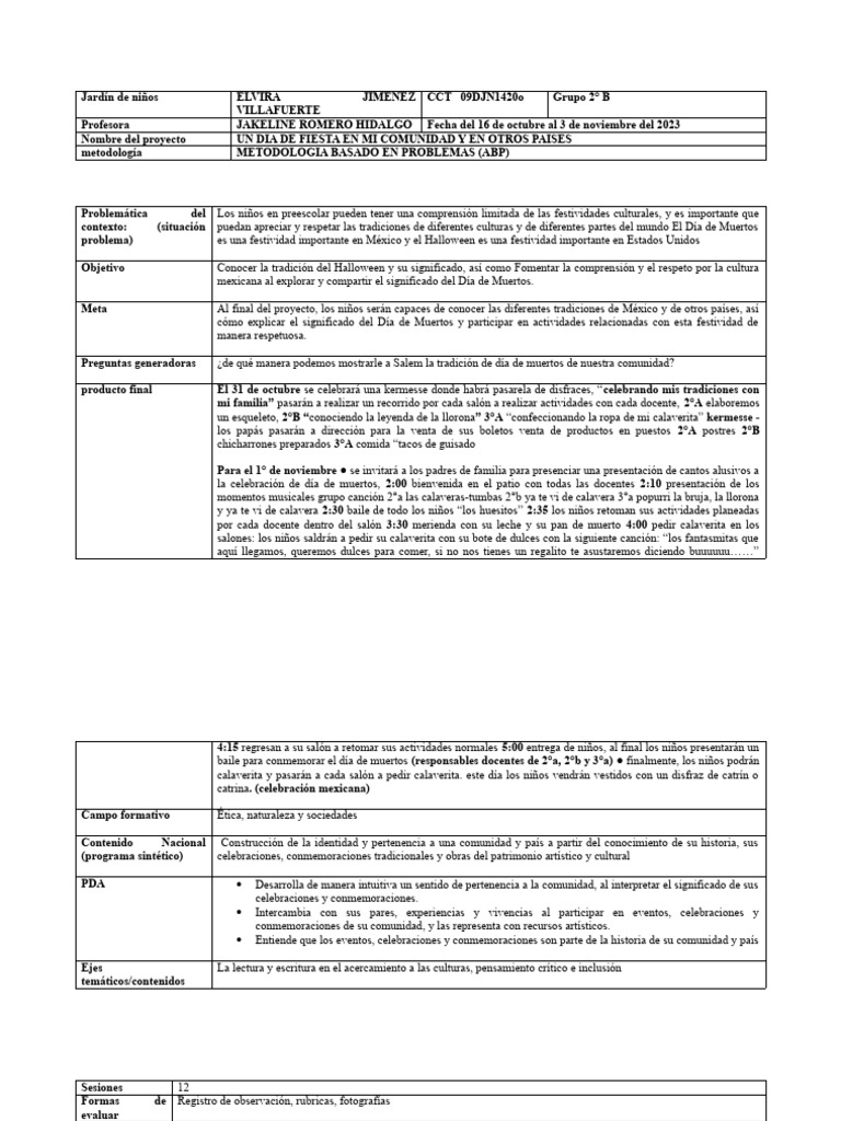 Plan de Trabajo Octubre Festividades Del Dia de Muertos | PDF | Víspera ...