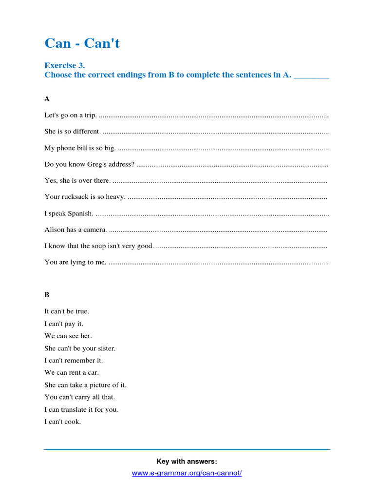 Can Cannot Exercise 3 | PDF