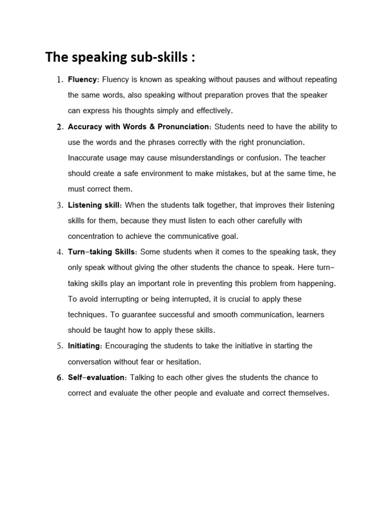 Essential Speaking Sub-skills for Students | PDF