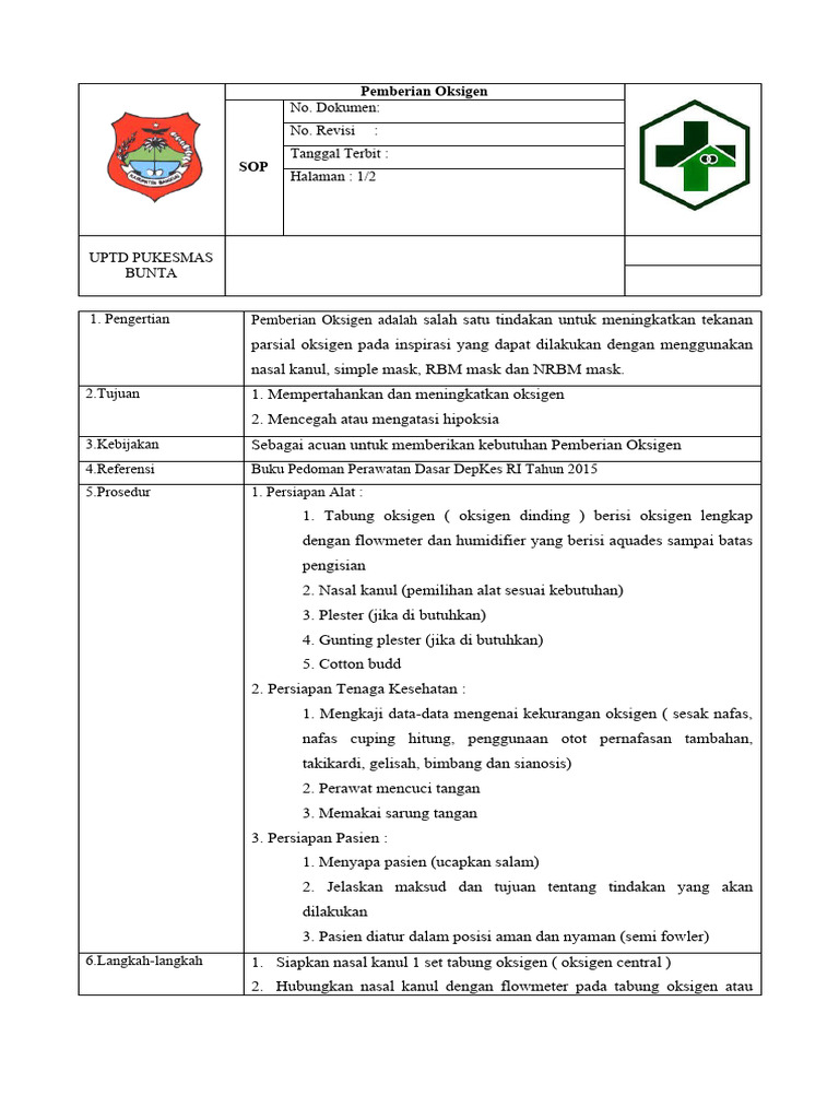 Sop Pemberian Oksigen | PDF