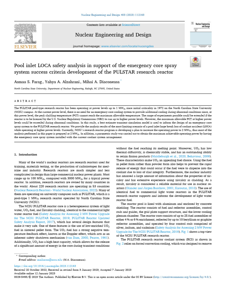 ECCS Design for PULSTAR Reactor Safety | PDF | Nuclear Fuel | Nuclear ...