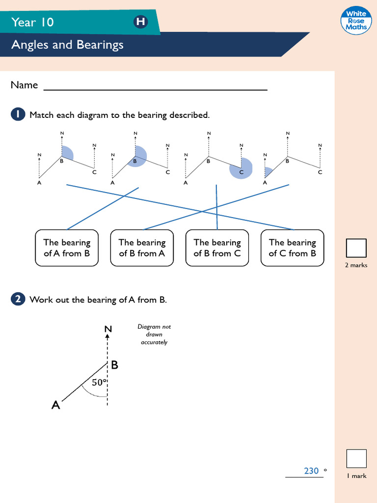 Year 10 Angles and Bearings Worksheet | PDF | Elementary Geometry
