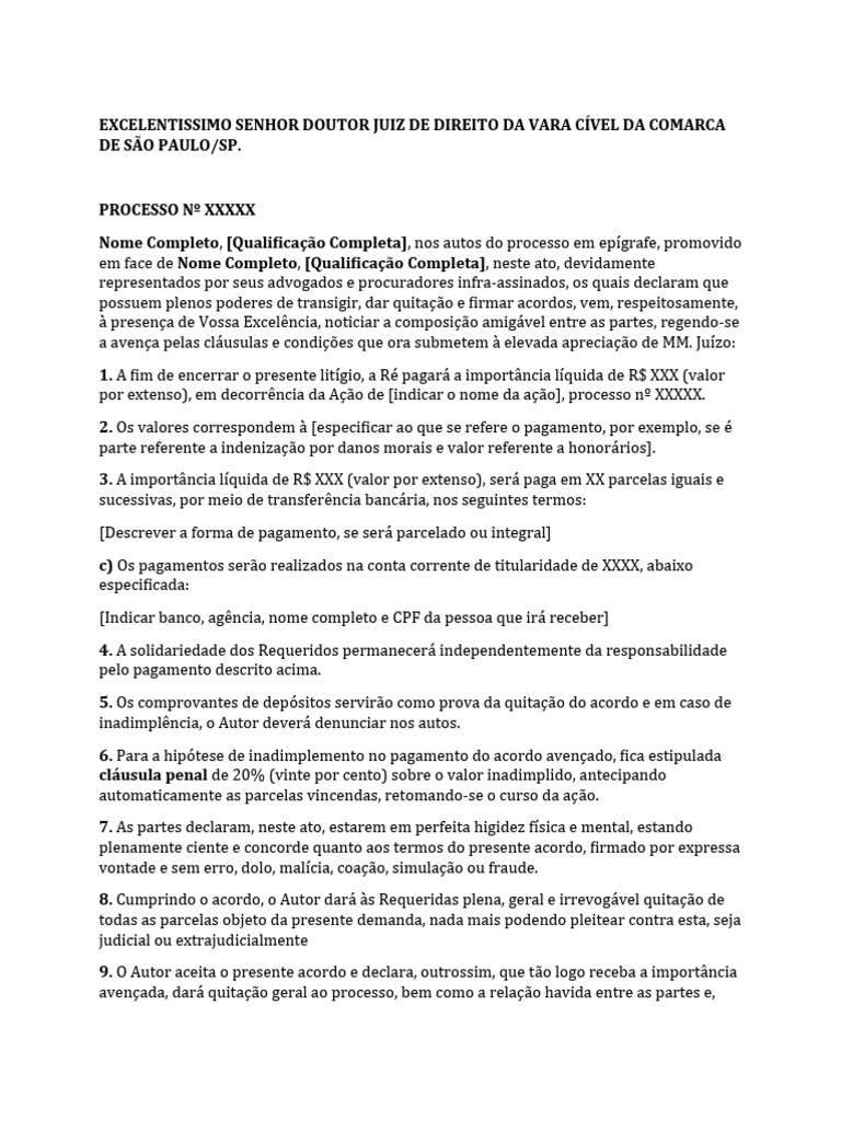 Modelo de Minuta de Acordo | PDF | Advogado | Justiça