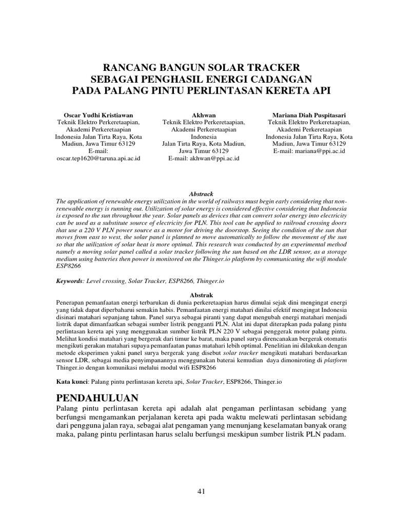 Rancang Bangun Solar Tracker Sebagai Penghasil Energi Cadangan Pdf