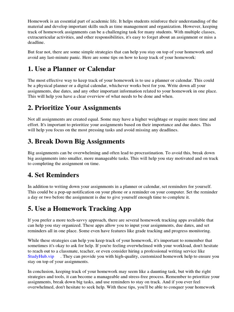 How To Keep Track of Homework | PDF | Homework
