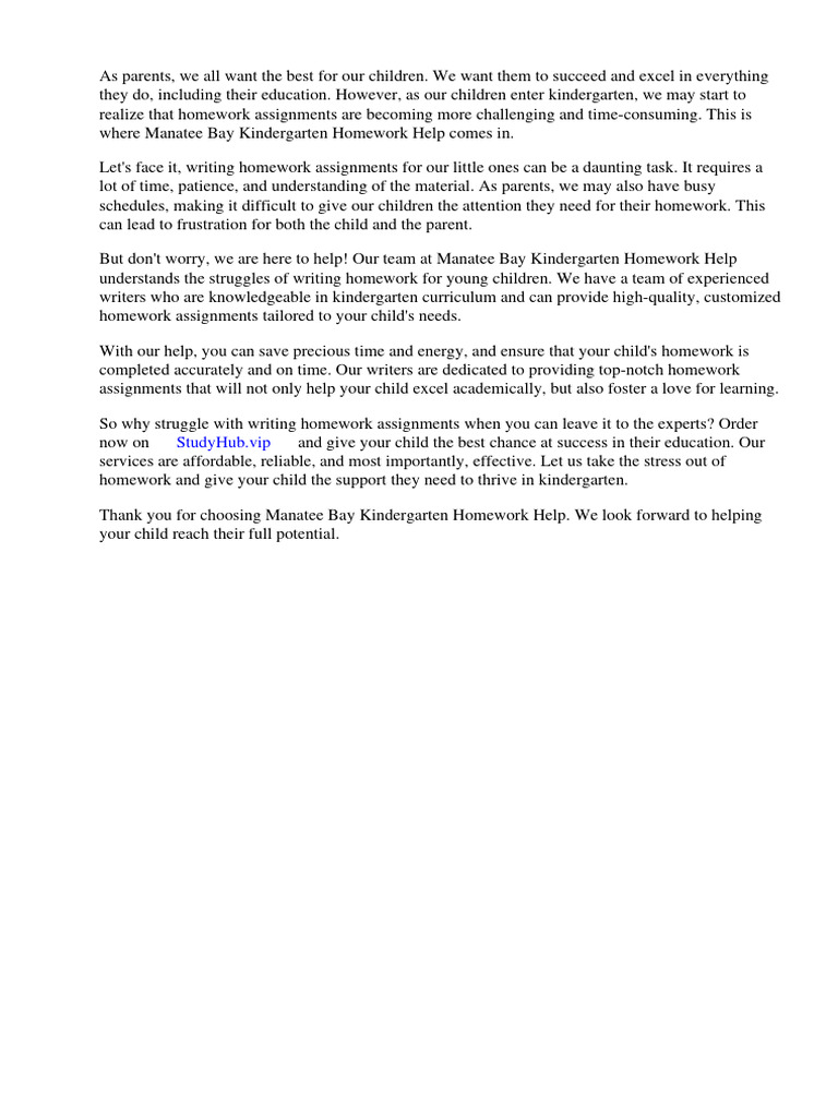 Manatee Bay Kindergarten Homework | PDF | Books | Homework