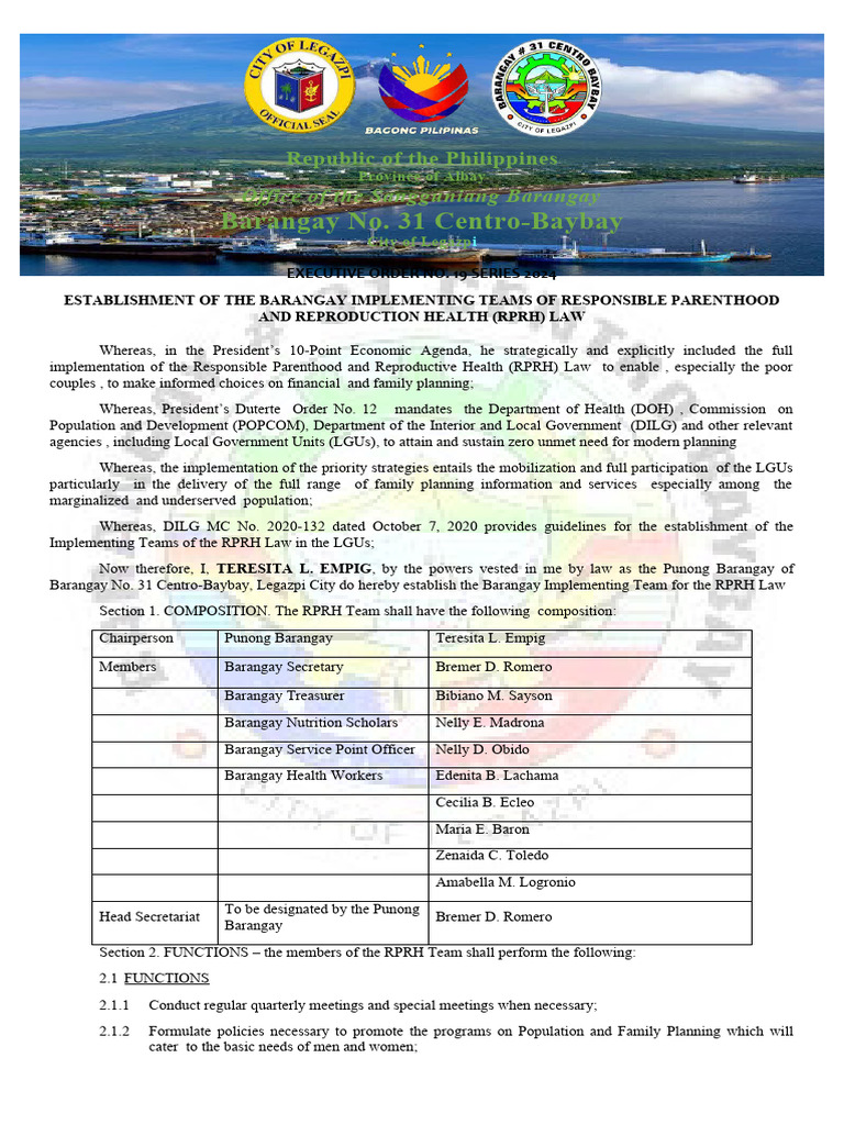 19 Establishment of The Barangay Implementing Teams of Responsible ...