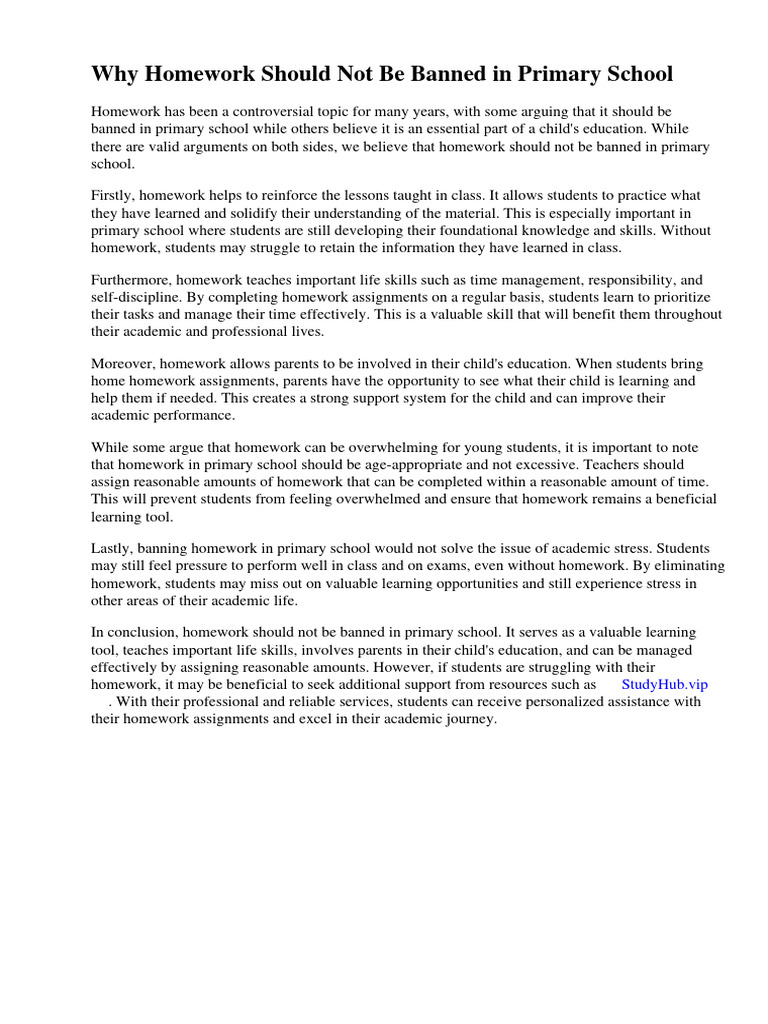 Homework Should Not Be Banned in Primary School | PDF | Homework | Teachers