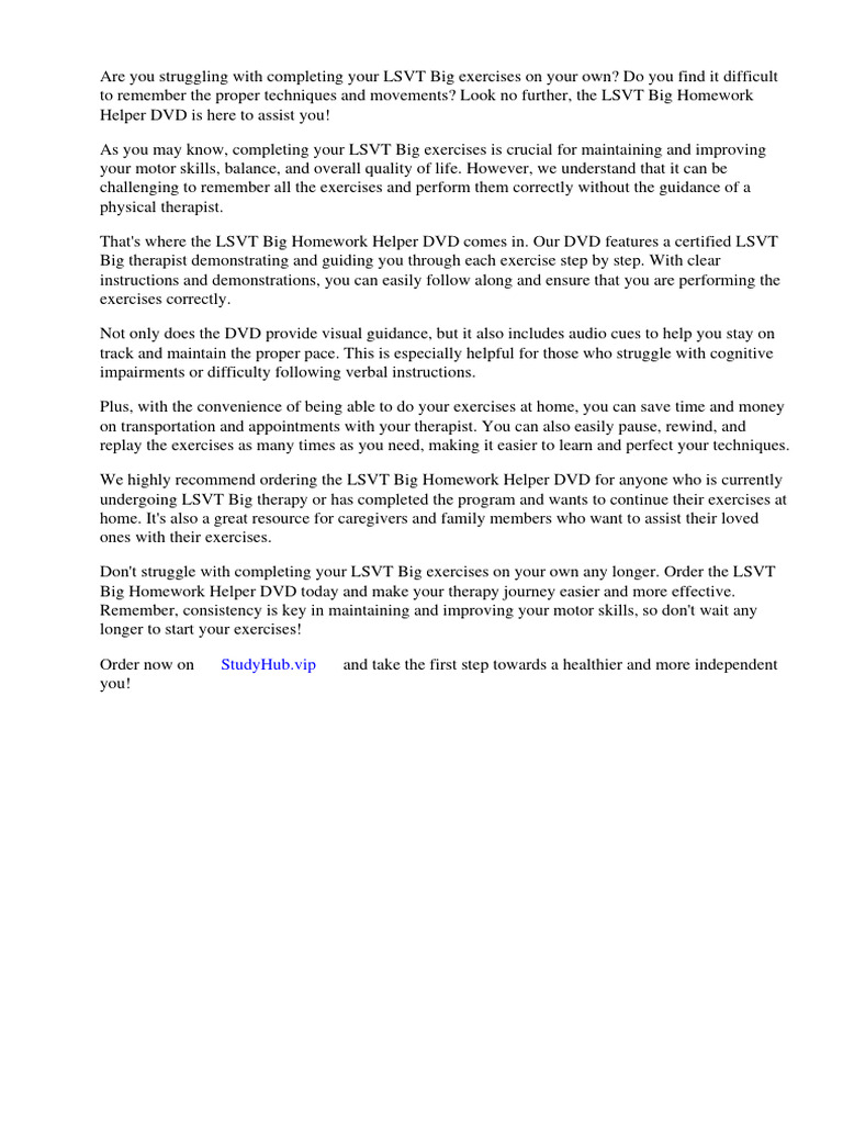 LSVT Big Homework Helper DVD Guide | PDF | Physical Therapy