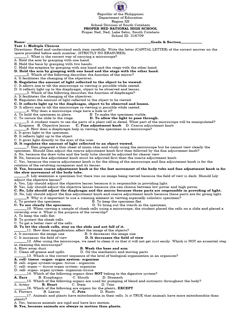 Q2 SCIENCE ANSWER KEY | PDF | Reproduction | Endoplasmic Reticulum