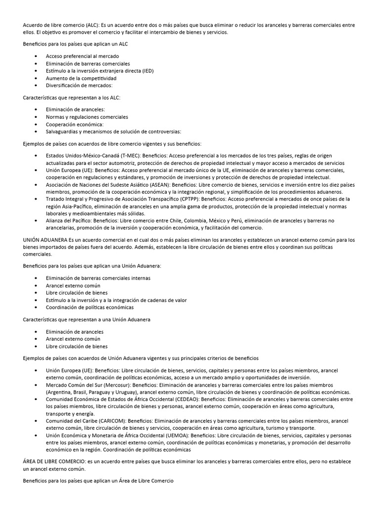 Tratados de Libre Comercio y Mercados Comunes | PDF | Tratado de Libre ...