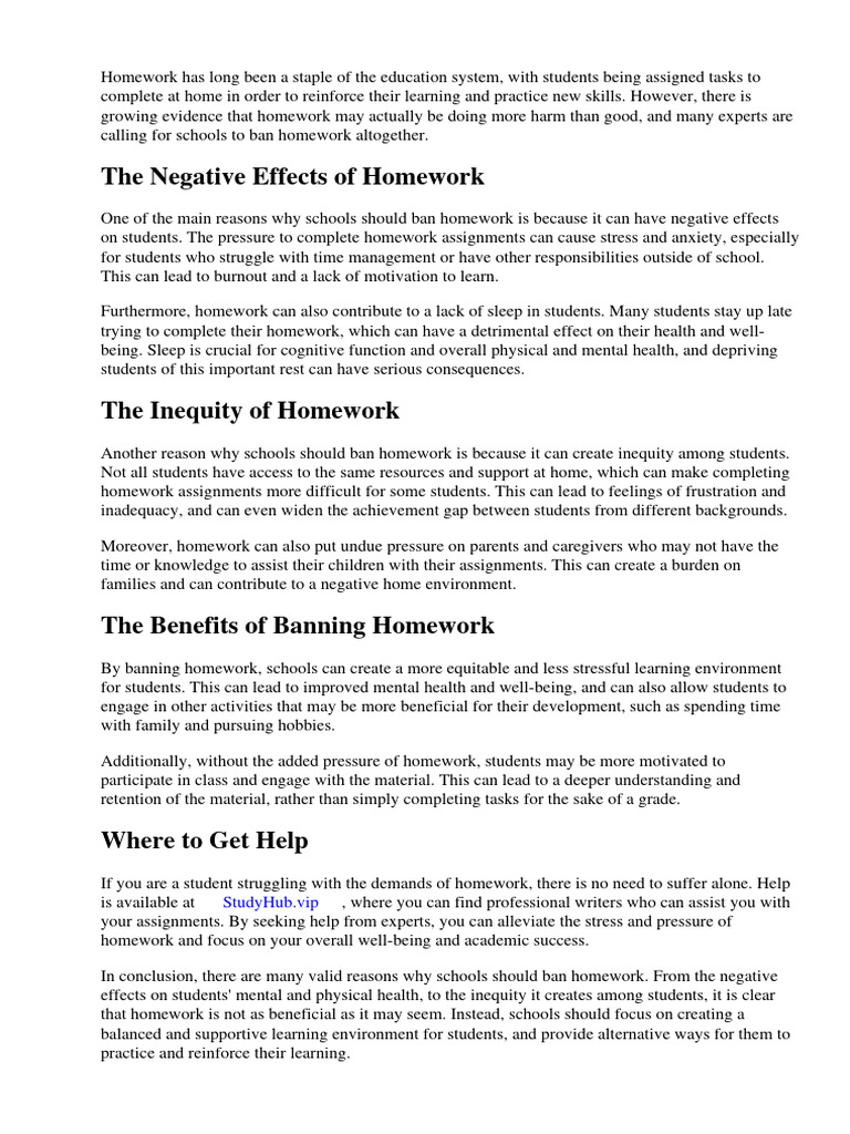 Reasons Schools Should Ban Homework | PDF | Homework | Mental Health