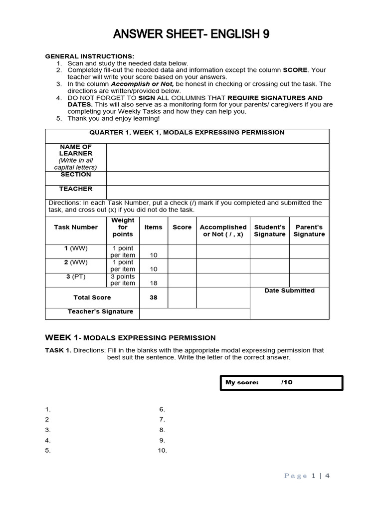 2021 Answer Sheet Week 1 2 Final English | PDF | Cognitive Science ...