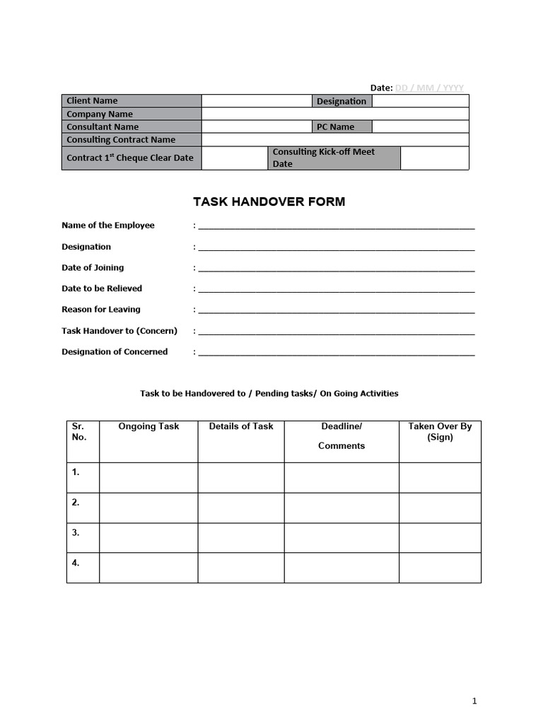 TASK HANDOVER FORM for employee | PDF