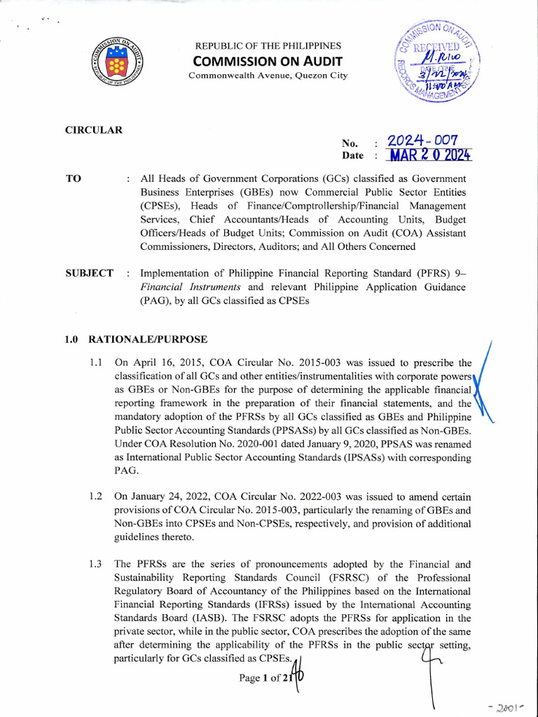 Coa Circular No. 2024 - 007 - 0001 | PDF | International Financial ...