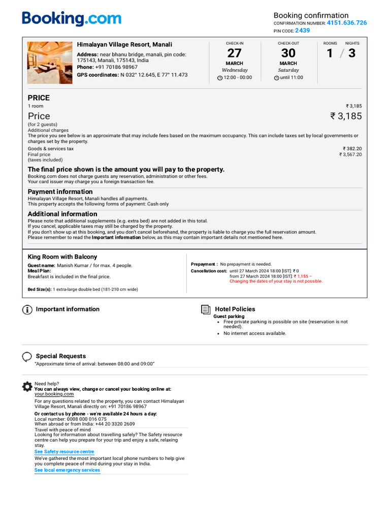 Booking Confirmation | PDF | Fee | Taxes