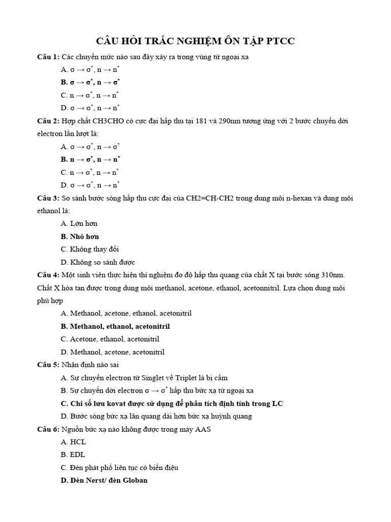 CÂU HỎI TRẮC NGHIỆM ÔN TẬP PTCC | PDF