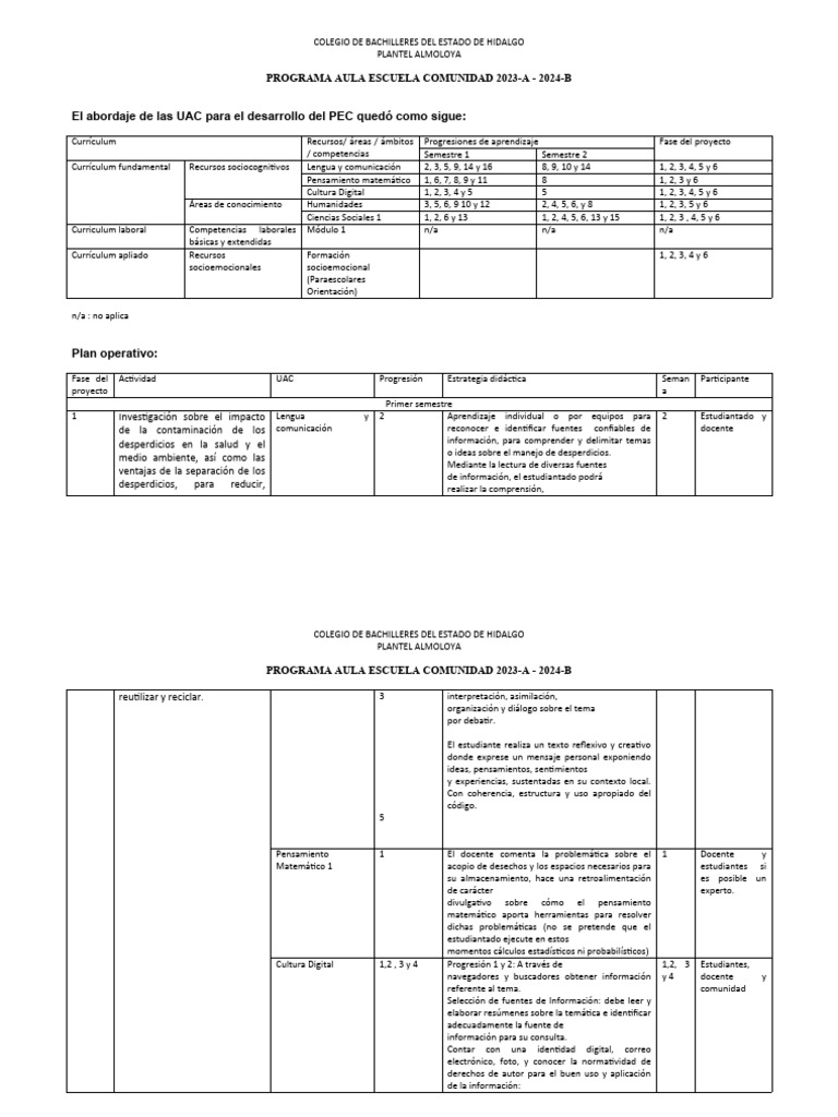 El Abordaje de Las UAC para El Desarrollo Del PEC | PDF | Maestros ...