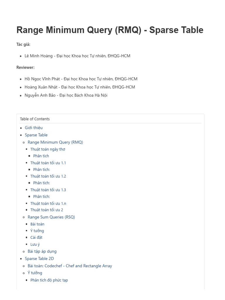 Range Minimum Query (RMQ) - Sparse Table | PDF
