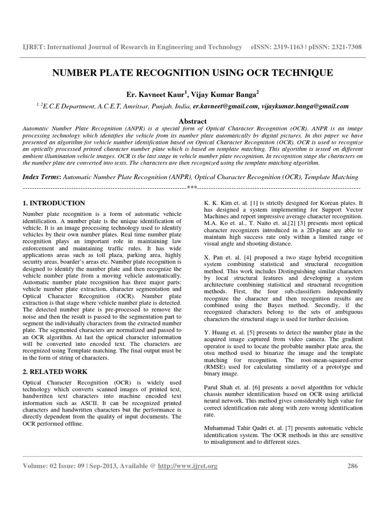 Number Plate Recognition Using Ocr Techn | PDF | Optical Character Recognition | Artificial ...