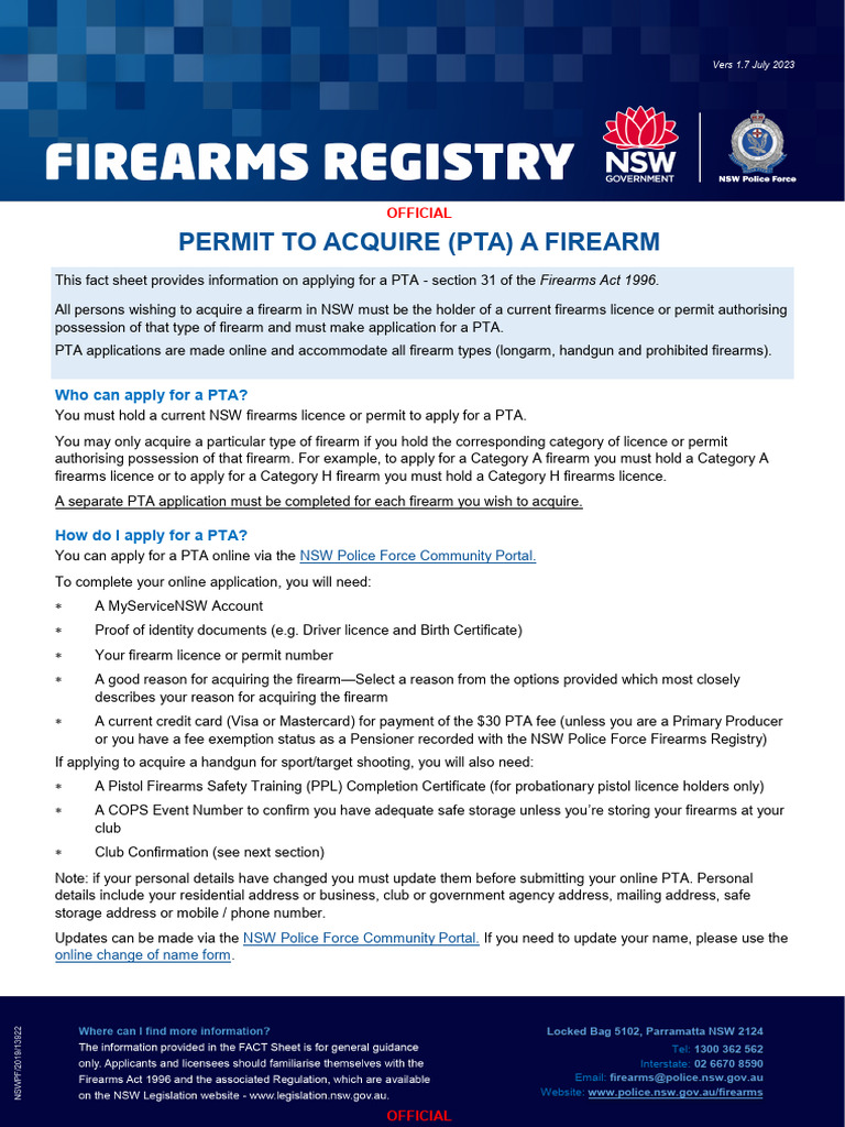 NSW Permit to Acquire Firearm Guide | PDF | Handgun | Firearms