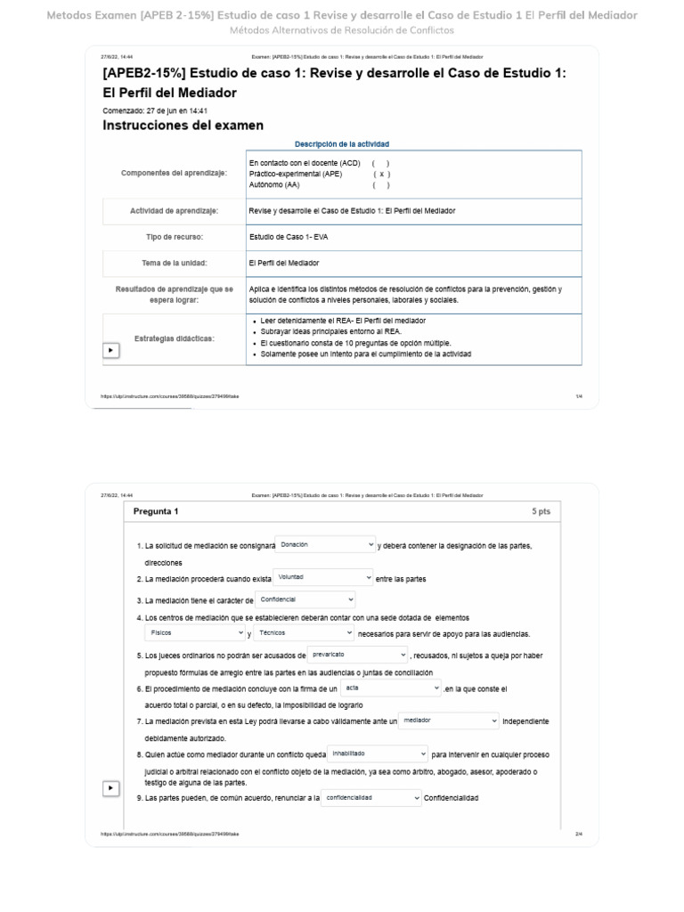 Metodos Examen Apeb 2 15 Estudio de Caso 1 Revise y Desarrolle El Caso de Estudio 1 El Perfil ...