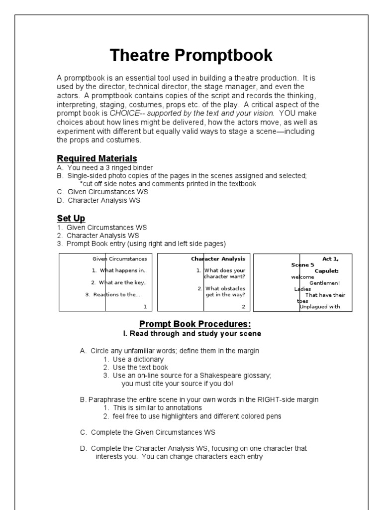 Theatre Prompt Book | Theatre | Educational Assessment
