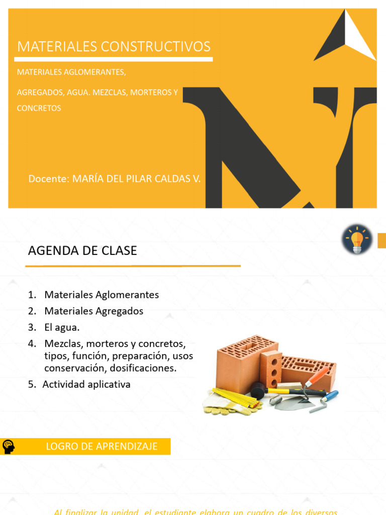 SEMANA 02 Materiales Aglomerantes, Agregados, Agua. Mezclas, Morteros y ...
