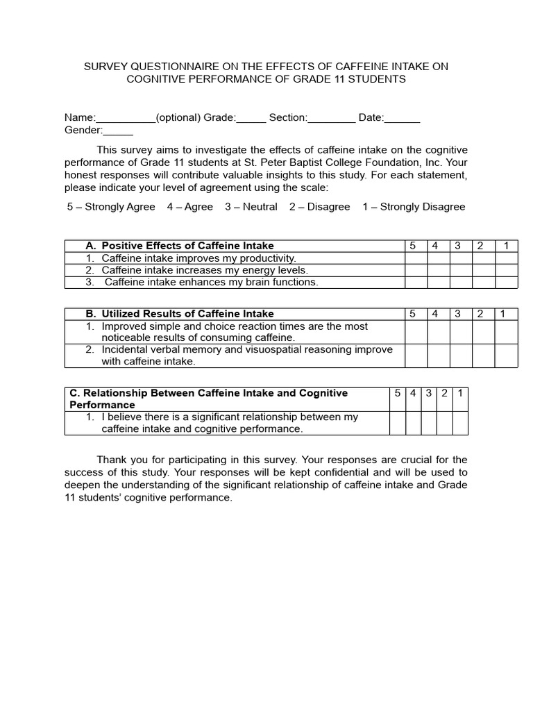 Survey Questionnaire-Team 3-Mahogany | PDF | Caffeine | Neuroscience
