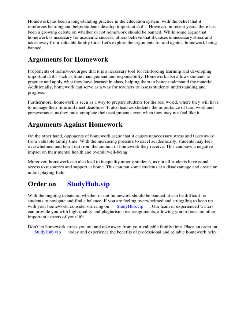 Arguments For and Against Homework Should Be Banned | PDF | Homework ...